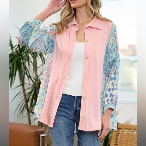 Anthropologie | Tops | Plus Size Pink Colorblock Multicolor Boho Chic ...